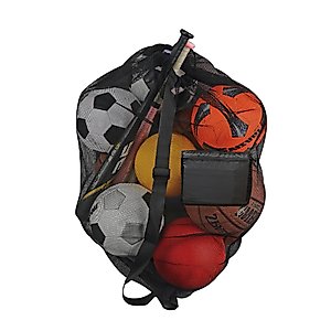 Keeble Outlets Soccer Ball Bag (30x40 inches) | Durable Nylon & 600D Polyester Basketball Coaches Bag with Mesh Pocket | Black Basketball Net Bag for Outdoor Training and Team Ball Storage