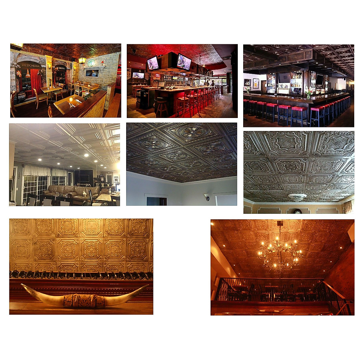 PAINTSDECOR Faux Plastic Ceiling Tiles Peel and Stick Tin Ceiling Tiles Distressed for Cafe Club Salon Hotel Store Bar 2'x2' PL80 Archaic Copper 10pcs