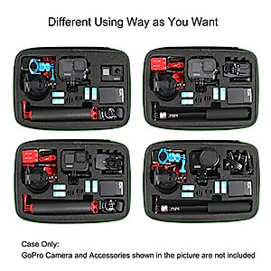 HSU Large Carrying Case for GoPro Hero 10 Hero 9 Hero 8 and Accessories, DJI Osmo Action,AKASO,Campark,YI Action Camera and More (Upgrade Sponge Precut Slots) (Green)
