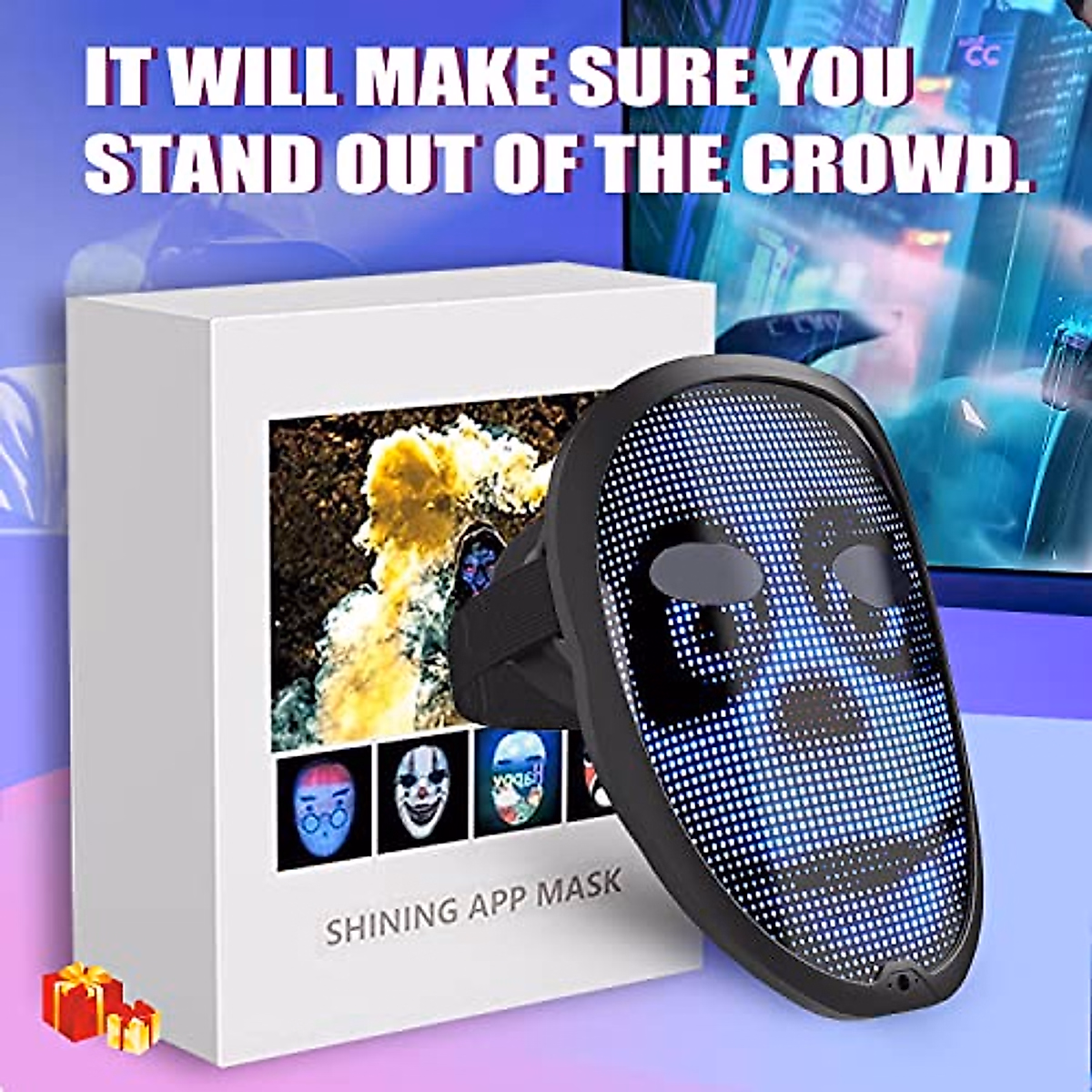 MEGOO Led Mask with Bluetooth Programmable,Ultra-light-thin Led Digital Light Up Face Mask for Halloween Rave Masquerade