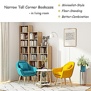 IOTXY Small Narrow Corner Bookcase - 71 Inches Tall Gap Freestanding Storage Cabinet, 8 Lattices Open Shelves Tower Rack, Cubes Bookshelf in Oak