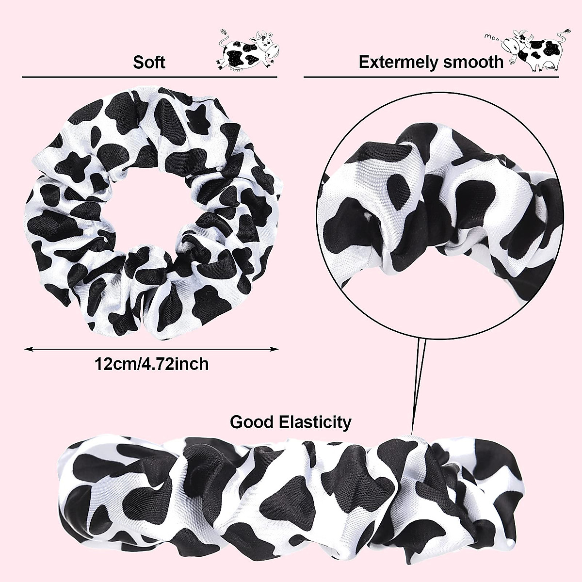20 Pieces Cow Print Scrunchies Cow Hair Scrunchies Woman Scrunchy Hair Ties Elastic Silk Satin Scrunchies Hairband Scrunchy Ponytail Holder for Player Team Party Hair Accessories(Black)