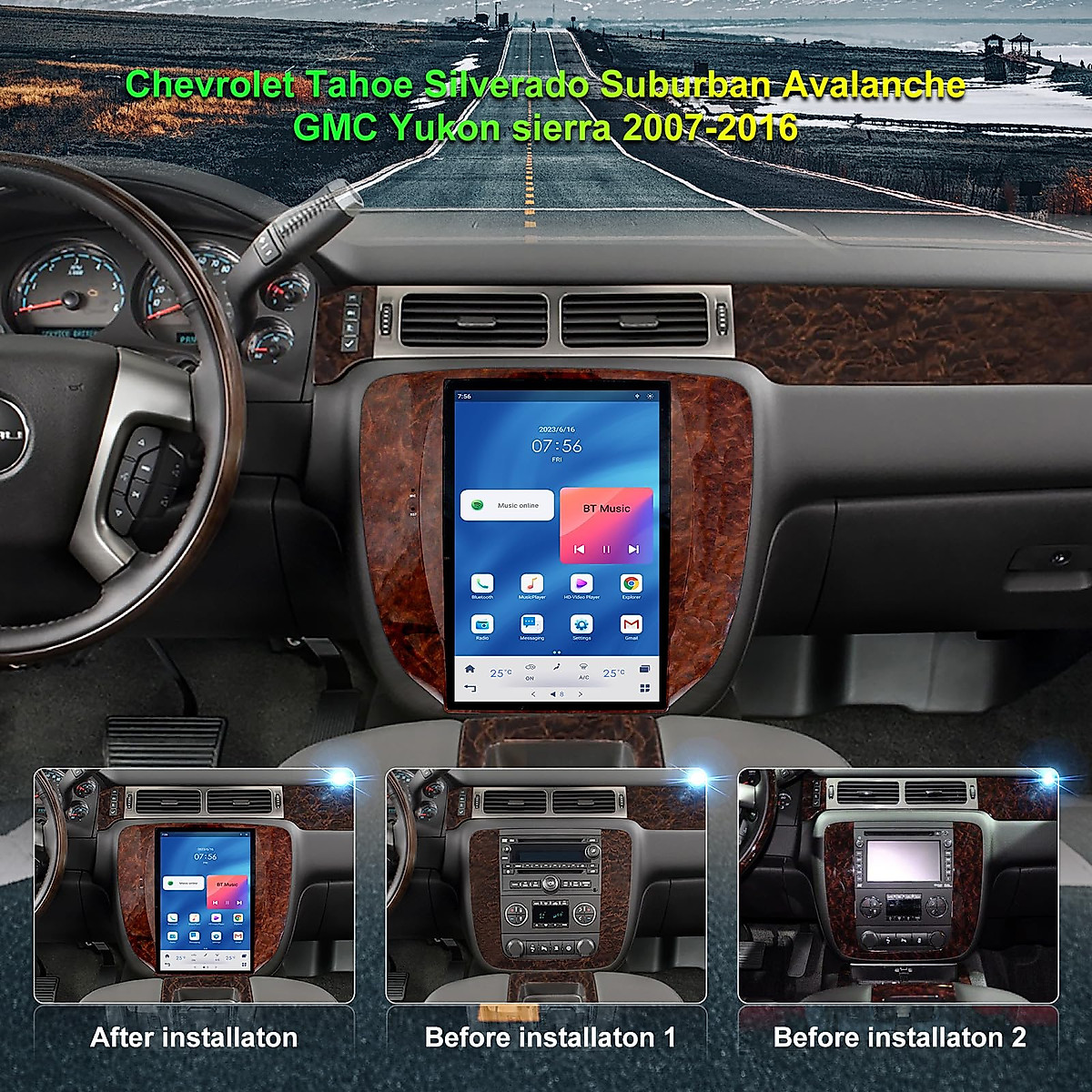 2024 New 12.1 inch Vertical Screen Android Car Stereo Radio GPS Navigation for GMC Yukon Sierra Chevrolet Tahoe Avalanche Silverado Suburban Qualcomm 8core 8G+128G+Car Play+Android Auto+Voice Control