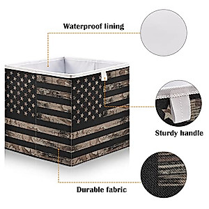 xigua American Flag Camouflage Rectangle Storage Bin Large Collapsible Storage Basket Toys Clothes Organizer Box for Shelf Closet Bedroom Home Office, 15.8 x 10.6 x 7 Inch