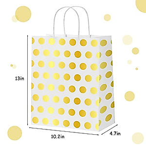 12 Pack Gift Bags with 12 Tissues,13x10.2x4.7 Inches Large Gift Bags Goodie Bags, Gold Medium Gift Paper Bags with Handles for Birthday Party Bags, Bussiness Bags, Wedding Bags, Valentines Day Christmas Gifts Bags(4 Styles)