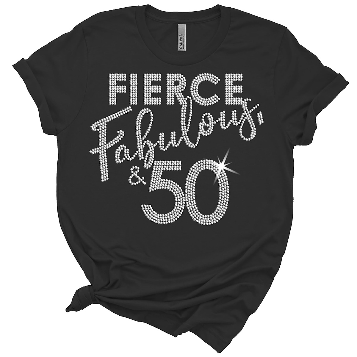 50th Birthday Tshirt for Women - Real Crystal Rhinestone Glam Fierce Fabulous & 50 50th Birthday T-Shirt - Plus Size Birthday Shirt - 2XL - Black Tee(GlmFF50 RS) blk/2xl