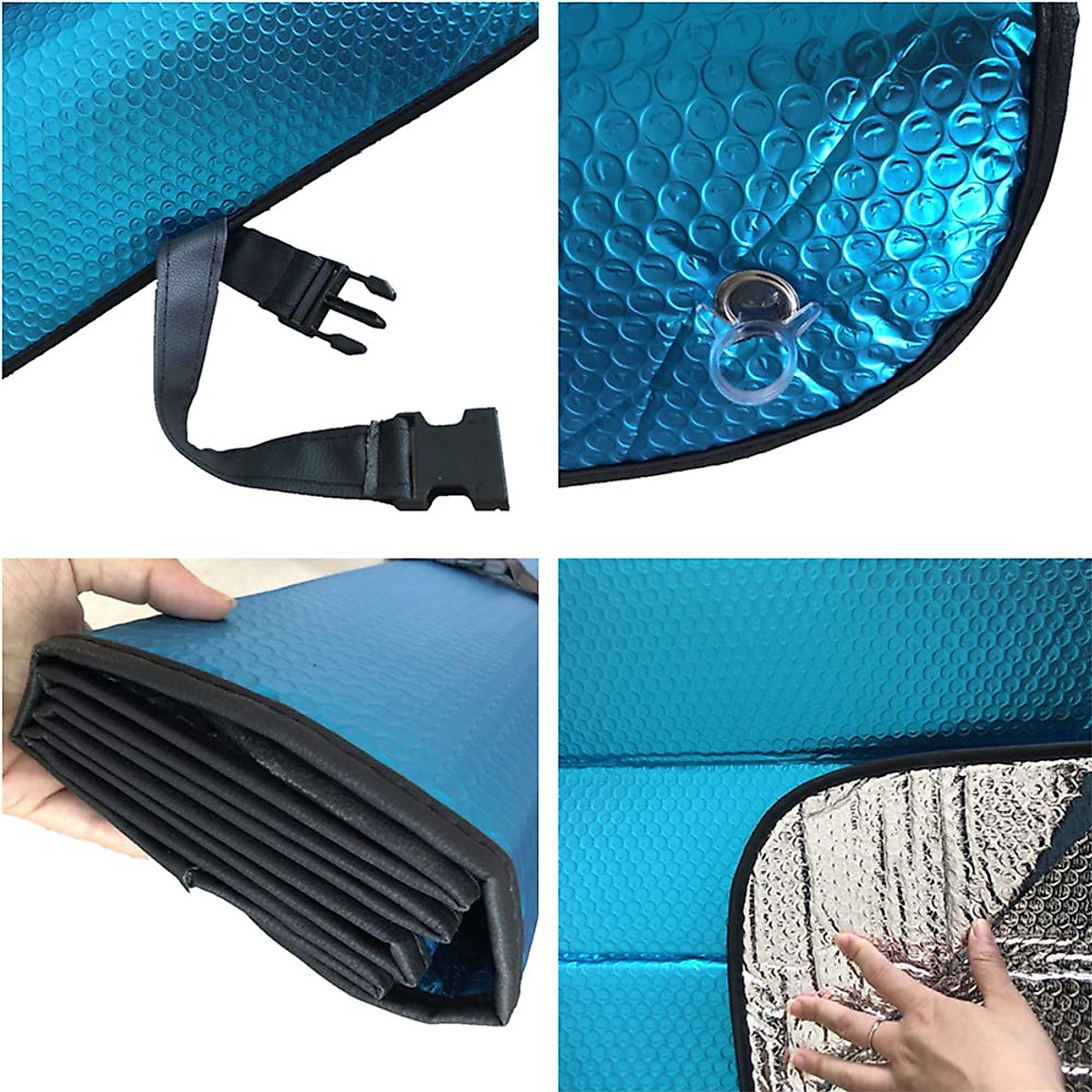Car Windshield Sunshade-Thicken 5-Layer Bubble Block Heat and Sun UV Rays,Front Windshield Sun Shade,Sun Visor for Car- Keeps Your Vehicle Cool - 58 x 27.5 Inch (Blue)