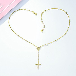 Kaletine Evil Eye Cross Y Necklace Sterling Silver 925 Pendant Chain 16"-17"-18" Paved Cubic Zirconia[Rhodium]