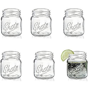 Palais Glassware Palais 'Shots' Mason Jar Shot Glasses - Mini Shot Glass Cups - Holds 2.4 Oz - Set of 6 (Clear)
