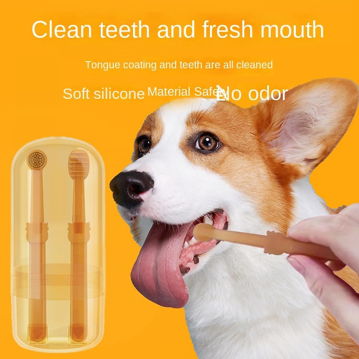 Weiara Toothbrush for Dogs，No Damage to Gums Soft Silicone Cat Toothbrush 2PCS (Tongue Brush + Toothbrush Set) Puppy Toothbrush Cleans Teeth Stains Easily - for Small, Medium and Large Pets