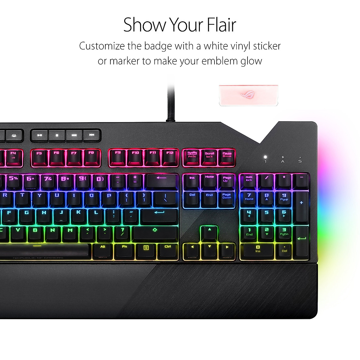 ASUS ROG Strix Flare (Cherry MX Red) Aura Sync RGB Mechanical Gaming Keyboard with Switches, Customizable Badge, USB Pass Through and Media Controls (Renewed)
