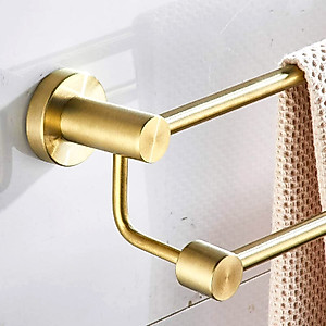 BATHSIR Brushed Gold Towel Rack, 24 Inch Double Towel Bar Wall Mounted Bathroom Towel Holder Hanger Stainless Steel