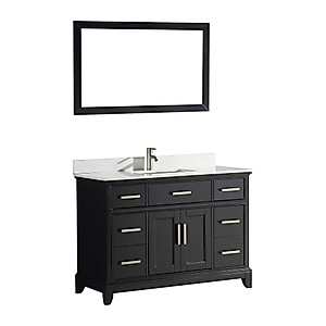 Vanity Art 48 Inch Bathroom Vanity with Sink and Mirror | Carrara Marble Stone top Storage Bathroom Organizer Cabinet with Dovetailed Drawer, Soft Closing Door, Brushed Nickel Handles, VA1048-E