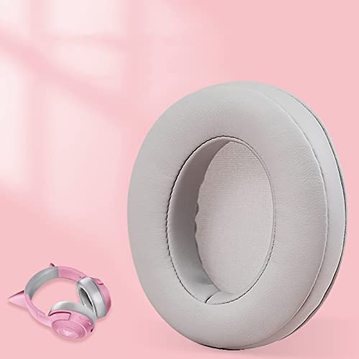 Replacement Earpads Protein Leather Ear Pads Cushions Cover Repair Parts Compatible with Razer Kraken BT Kitty Edition Wireless Headphones (Grey)