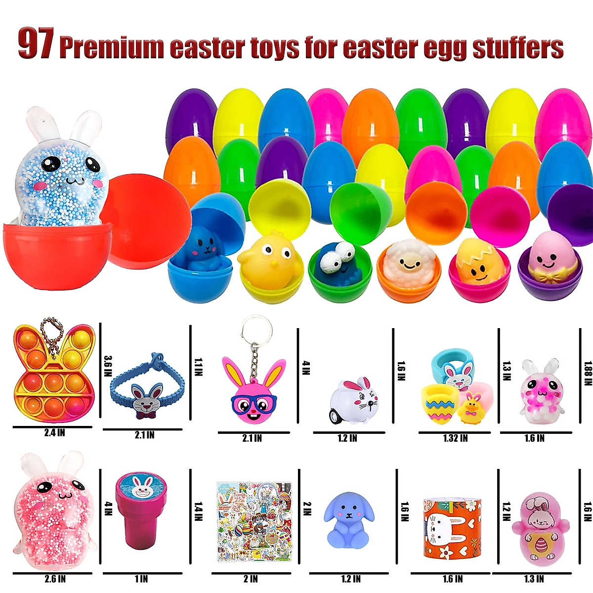 97 PCS Premium Easter Party Favors Assortment Toys for Kids,Easter Basket Stuffers, Easter Eggs Fillers Gifts, Easter Eggs Hunt, Pinata Filler Goodie Bags Stuffers Classroom Prizes Treasure Box Toys