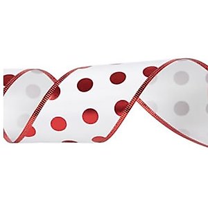 30 ft Christmas White and Red Polka Dot Wired Edge Ribbon - 2 1/2" DIY Projects