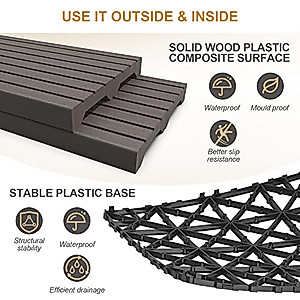 Goovilla Wood Plastic Composite Interlocking Patio Deck Tiles 9 Pack (9 sq. ft), 12"x12" Waterproof Indoor Outdoor Flooring All Weather Use, Balcony Floor Covering Tile, Decking Tiles, Dark Coffee