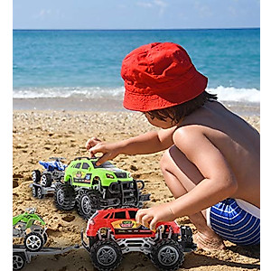 Mozlly Friction Powered Monster Trucks Car Toy SUV Towing ATV Toys Set of 2 - Monster Truck with Trailer ATV Toys for Fun Playtime Indoor or Outdoor - 2 Pack