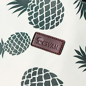 ESVAN Original Water Resistant Large Tote Bag for Gym Beach Travel, Upgraded, White, Pineapple