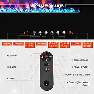 MAISON ARTS 50" Electric Fireplace Indoor Wall Mounted & Recessed Fireplace Heater with Remote Control & Touch Screen,8hrs Timer, Adjustable Flame & Bed Colors and Speed for Bedroom Living Room,1500W