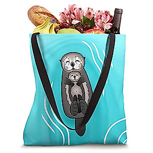 Mother and Pup Sea Otters - Mom Holding Baby Otter Tote Bag