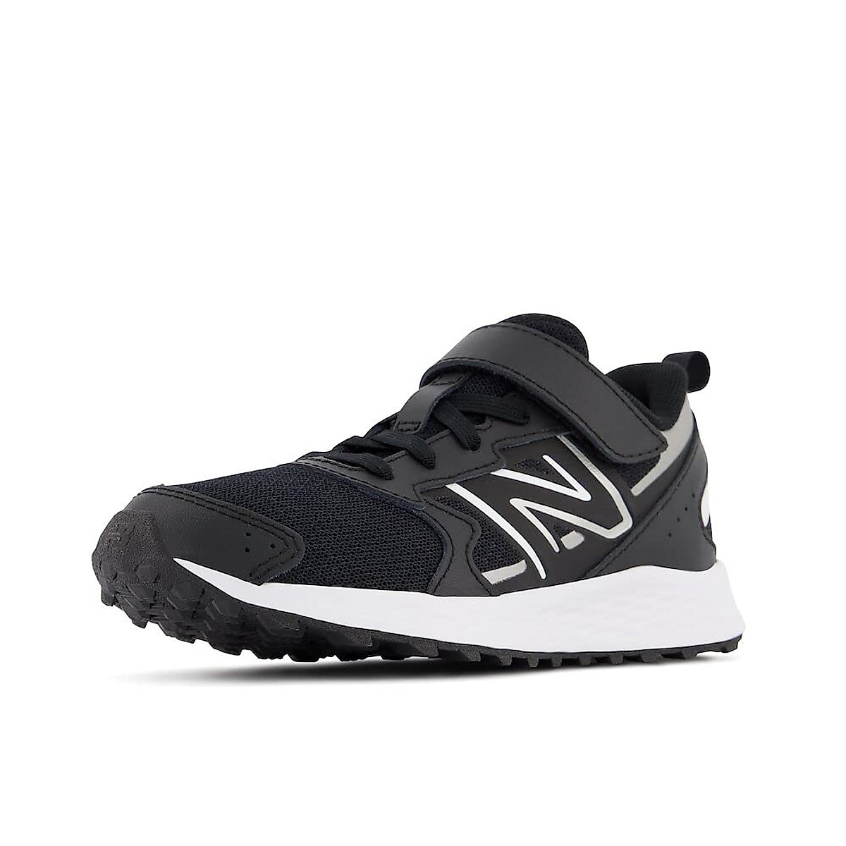 New Balance Fresh Foam 650 V1 Hook & Loop Running Shoe, Black/Metallic Silver/White, 4 Wide US Unisex Big_Kid