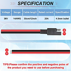 14 AWG Connectors Cable Compatible with SAE 30cm 2 Pin Single Plug Disconnect Power Automotive Extension Cable for Motorcycles Cars Charger (32 Pieces)
