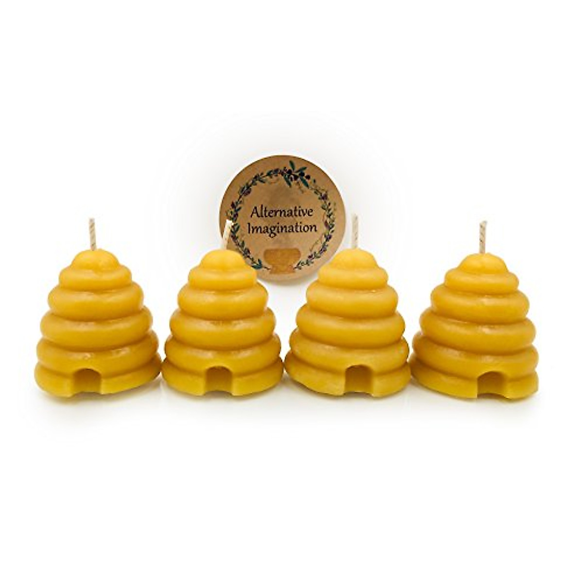 Pure Beeswax Beehive Candle Set - Shaped Votive Candles with a Natural, Light Honey Scent - Eco Friendly Home Decor, Gifts, Favors - Hand Poured in The USA by Alternative Imagination (Pack of 4)