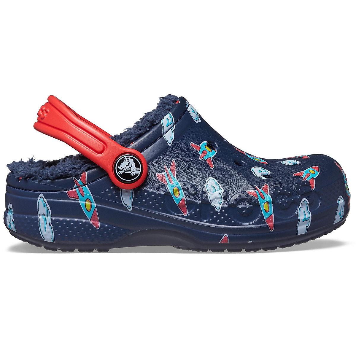 Crocs Baya Lined Clogs, Fuzzy Slippers for Kids and Toddlers, Rocket Ships, 7 US Unisex