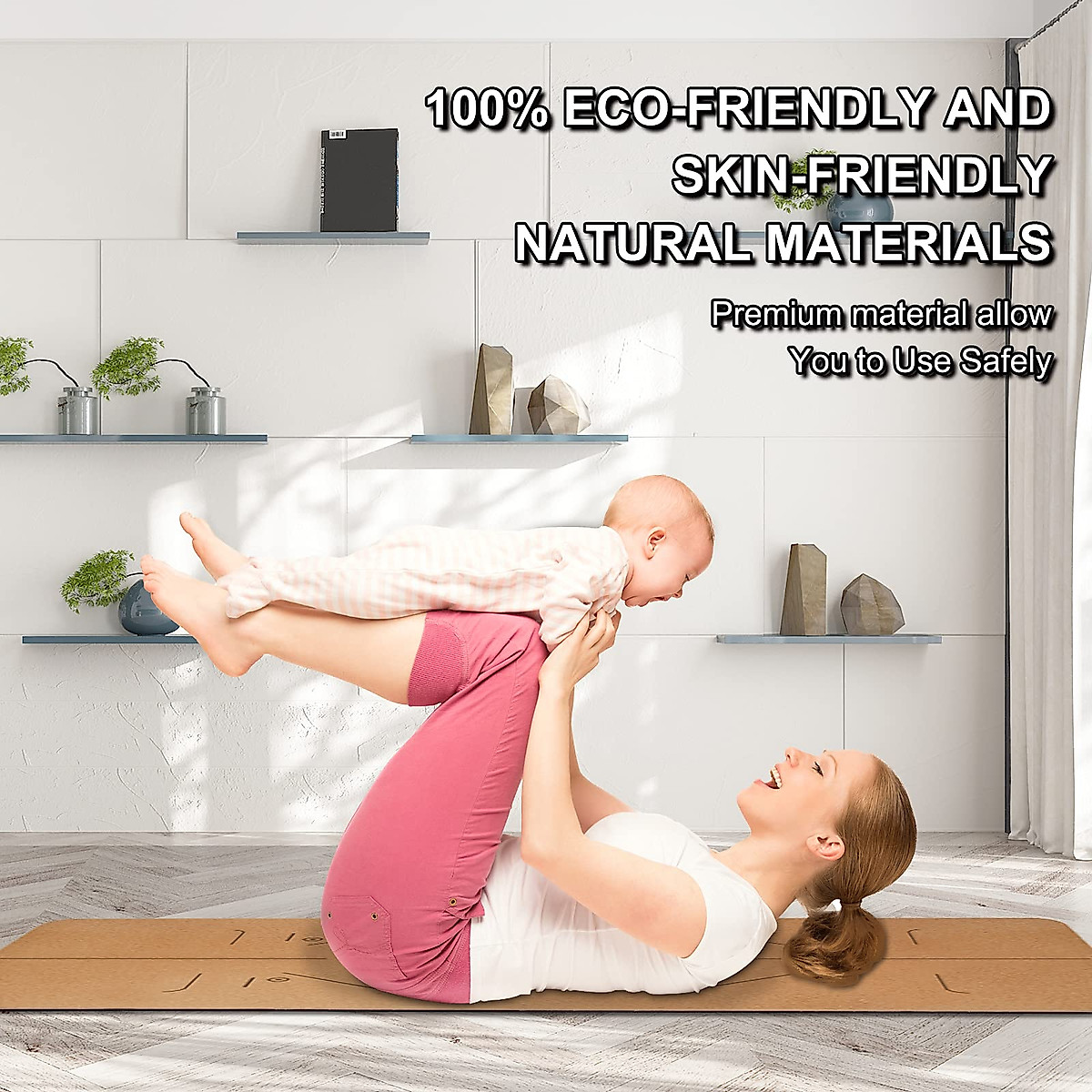 Yoga Mat,Large Cork Extra Wide Pro Fitness Mat,Non Slip Exercise Mat with Carrying Bag,Eco Friendly Workout Mat for Pilates,Gymnastics, Meditation,Floor Exercises for Men and Women (183x81x0.6cm)