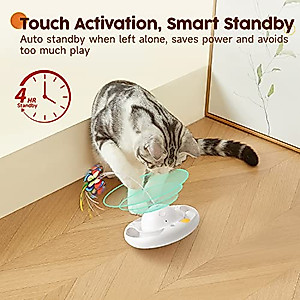 Potaroma Cat Toys Tumbler Smart Interactive Electronic Kitten Toy, Fluttering Butterfly, Bell Track Balls, Indoor Exercise Cat Kicker, 3 AA Batteries Required (Bright White)