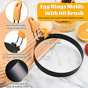 8 Inch Large Omelette Ring for Griddle, 2 Packs 8" Stainless Steel Non-stick Omelet Ring, Round Pancake Rings Griddle Omelette Egg Ring Crumpet Ring Muffin Ring with Silicone Handle