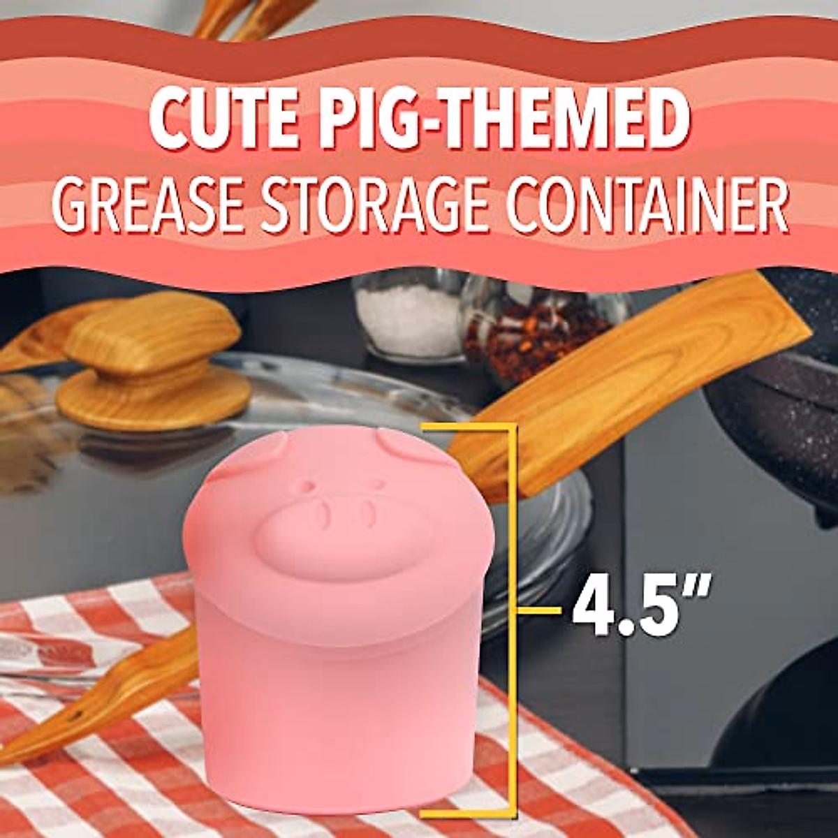 Extra Large Pink Pig-Shaped Grease Container - Novelty Bacon Grease Container With Strainer - Cute Silicone Grease Jar to Dispose or Store Drippings - Kitchen Grease Container - Giftable Grease Can