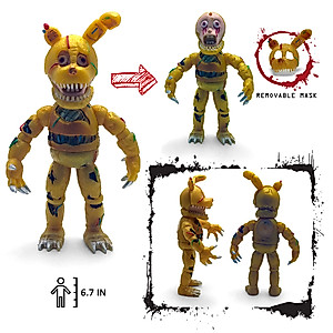 Toysvill Inspired by Five Nights at Freddy Game Action Figures Toys (FNAF) Toy, Set 6 pcs, Height 6in [Nightmare Foxy, Freddy, Bonnie, Fazbear, Chica and Human Security] with Masks