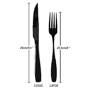Wekioger Black Stainless Steel Steak Knife and Fork Set, 8 Pieces