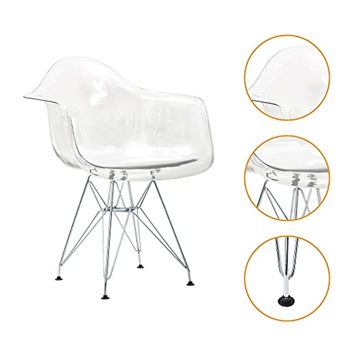 CangLong Clear Plastic Armchair Metal Legs Lounge Arm Chair for Kitchen, Dining, Living, Guest, Bed Room, Set of 2, Transparent 1
