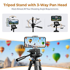 Torjim 64”Phone Tripod, Extendable Cell Phone Tripod with Remote and Phone Holder, Universal Camera Tripod Stand for Video Recording/Selfies/Live Streaming, Travel Tripod Compatible with iOS & Android