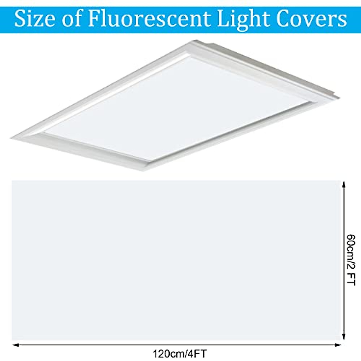 4 Piece Fluorescent Light Covers for Classroom Office Florescent Light Decor Cover Office and Classroom Decorations for Eliminate Harsh Glare Causing Eyestrain and Headaches, 4 x 2 Feet (White)