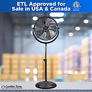 Comfort Zone CZHVP20S 20” 3-Speed Slim-Profile High-Velocity Industrial Pedestal Fan with Aluminum Blades and Adjustable Tilt, All-Metal Construction, Black