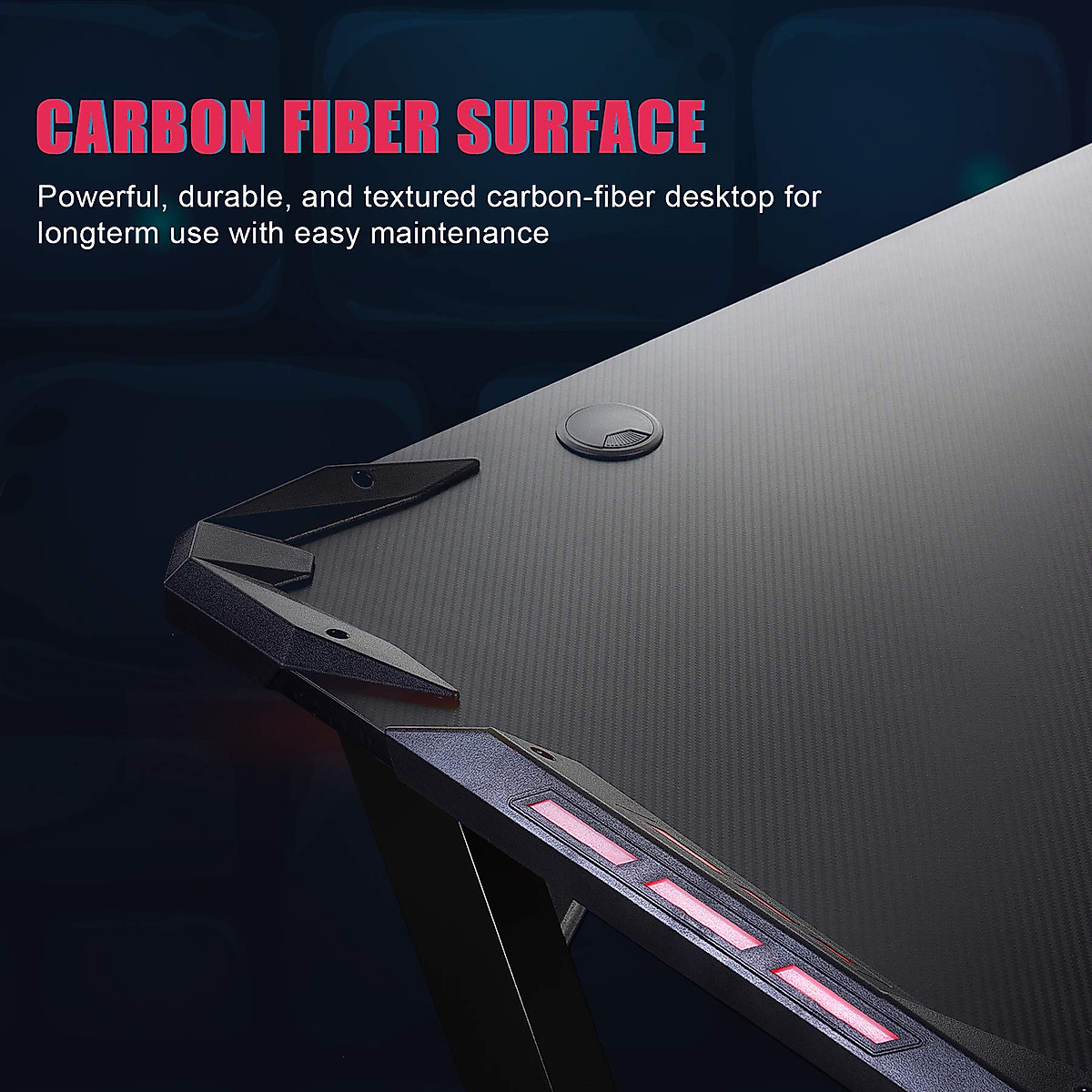 CO-Z 55 Inch Gaming Desk, Z Shaped Gaming Table with 6-Color RGB Lighting, Large Mouse Pad, Controller Stand, Cup Holder & Headphone Hook, Writing Desk Computer Desk for Home Office and More, Black