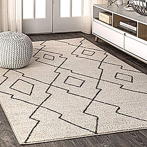 JONATHAN Y MOH202A-8 Alia Moroccan Beni Souk Indoor Farmhouse Area-Rug Bohemian Minimalistic Geometric Easy-Cleaning Bedroom Kitchen Living Room Non Shedding, 8 X 10, Cream,Black