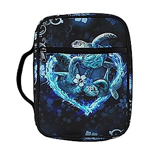FKELYI Hibiscus Floral Sea Turtle Bible Cover Case,Carrying Bible Protective Book Case Church Bag with Handle and Zipper Pocket