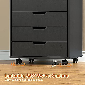 Koifuxii Office Cabinet with Drawers - 5 Drawer Chest - Rolling Office Drawer Unit - Wood Desk Drawers Cabinet Under Desk, Grey