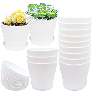 12 Pack 3.7Inch White Plastic Nursery Pots,Flower Plant Nursery Pot,Cylinder Garden Plant Pots with Drainage and Saucer for Indoor Outdoor Garden Office Decor
