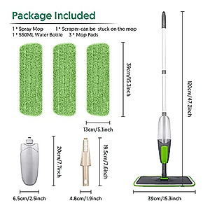 Spray Mop Floor Mop, ILAVCOOL Mops for Floor Cleaning Spray Floor Mops with 3 Reusable Microfiber Mop Pads & 550ML Refillable Bottle Wet Dry Mop for Hardwood Floor Laminate Tile Wood Floor Cleaner