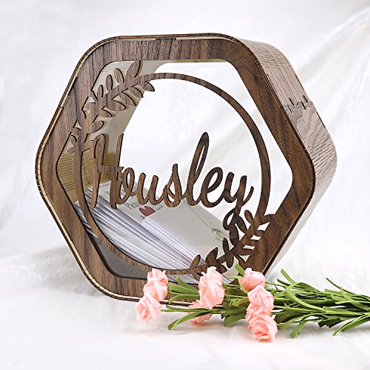 Malihome Personalized Wedding Card Box,Wooden Memory Box,Keepsake Box,Greeting Card Box,For Rustic Wedding Decor, Collection of Wedding Wishes Cards, Custom Surname and Date. (Wood color)