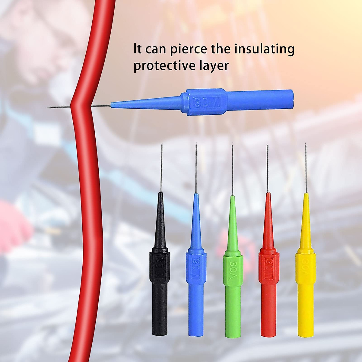 50 Pcs Test Back Probe Pin, 0.7mm Non-Destructive Insulation Wire Piercing Needle, Test Probe Pins, Wire Piercing Probe Insulation Back Probes for 4mm Banana Socket Plug, Car Tester