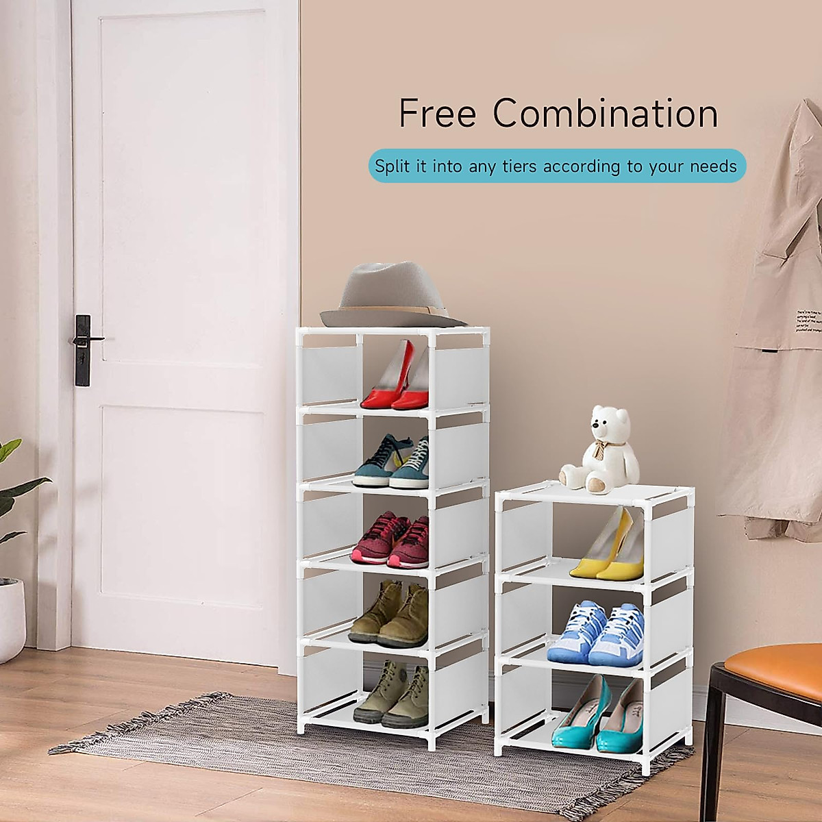 esonstyle 10 Tiers Shoe Rack, Space Saving Shoe Shelf Organizer, Tall Narrow Shoe Rack for Door Entryway, Closet