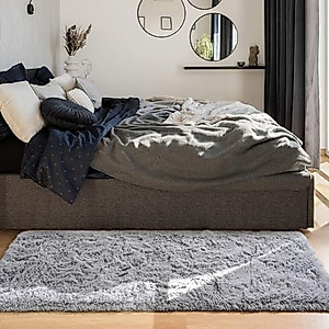 Unirea Fluffy Runner Rugs for Bedroom Living Room,2x6 Hallway Runner Rugs, Non Slip Soft Shaggy Bedside Rug Carpet for Dorm Kids Nursery Girls Room Home Decor,Grey