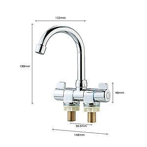 Kitchen Faucet,Wall/Deck Mounted RV Faucet Rotating,Stainless Steel Two Handle Deck/Wall Mounted RV Kitchen Faucet Hot and Cold Water Mixer Tap for Motorhome Travel Trailer